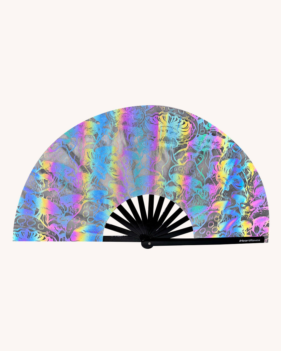 Secret Life of Mushroom Rainbow Reflective Hand Fan – iHeartRaves