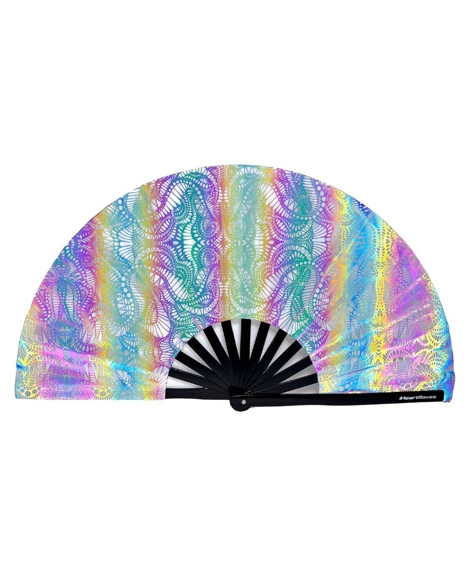 Pure Euphoria White Rainbow Reflective Hand Fan – iHeartRaves