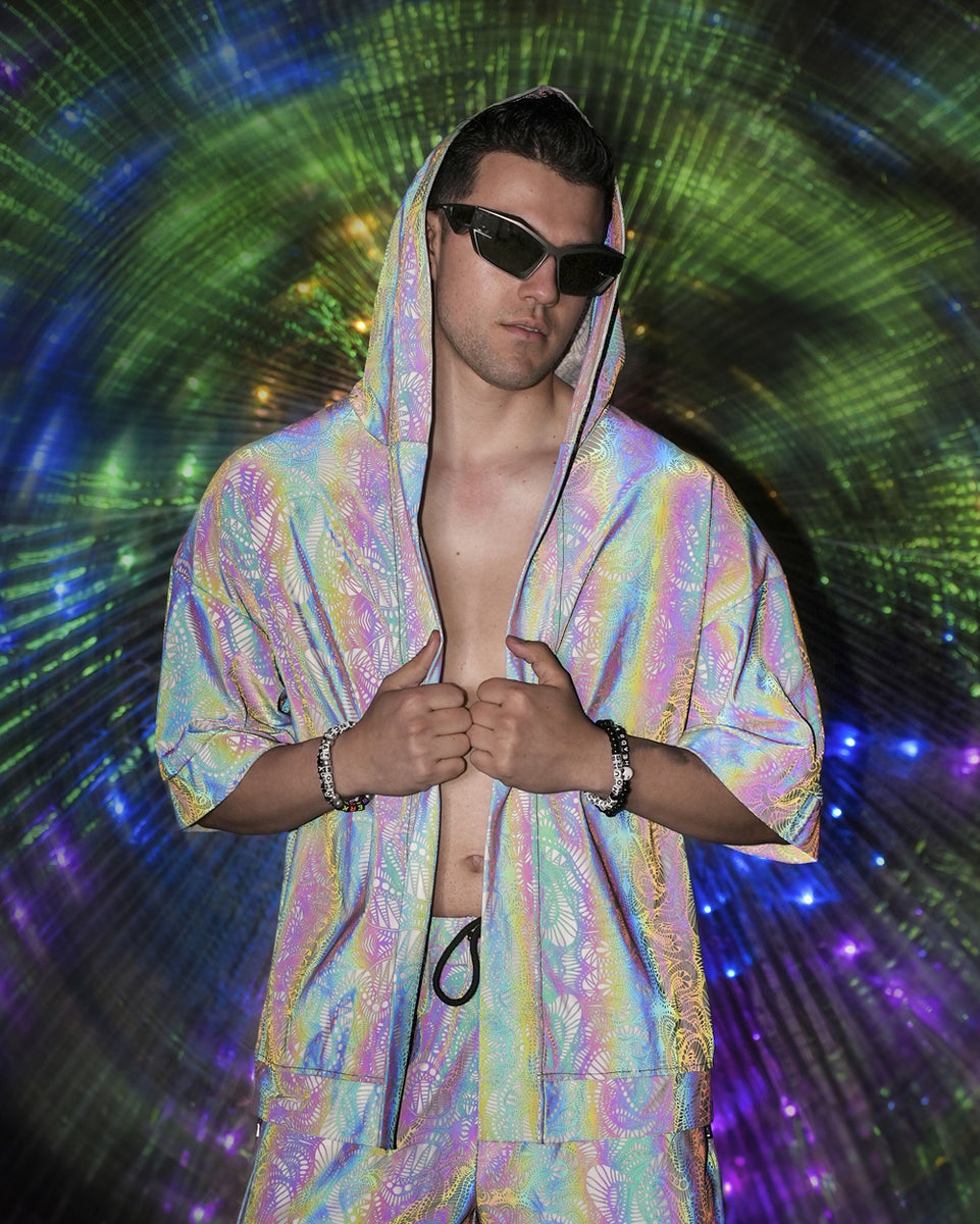Pure Euphoria White Rainbow Reflective Hooded Robe – iHeartRaves