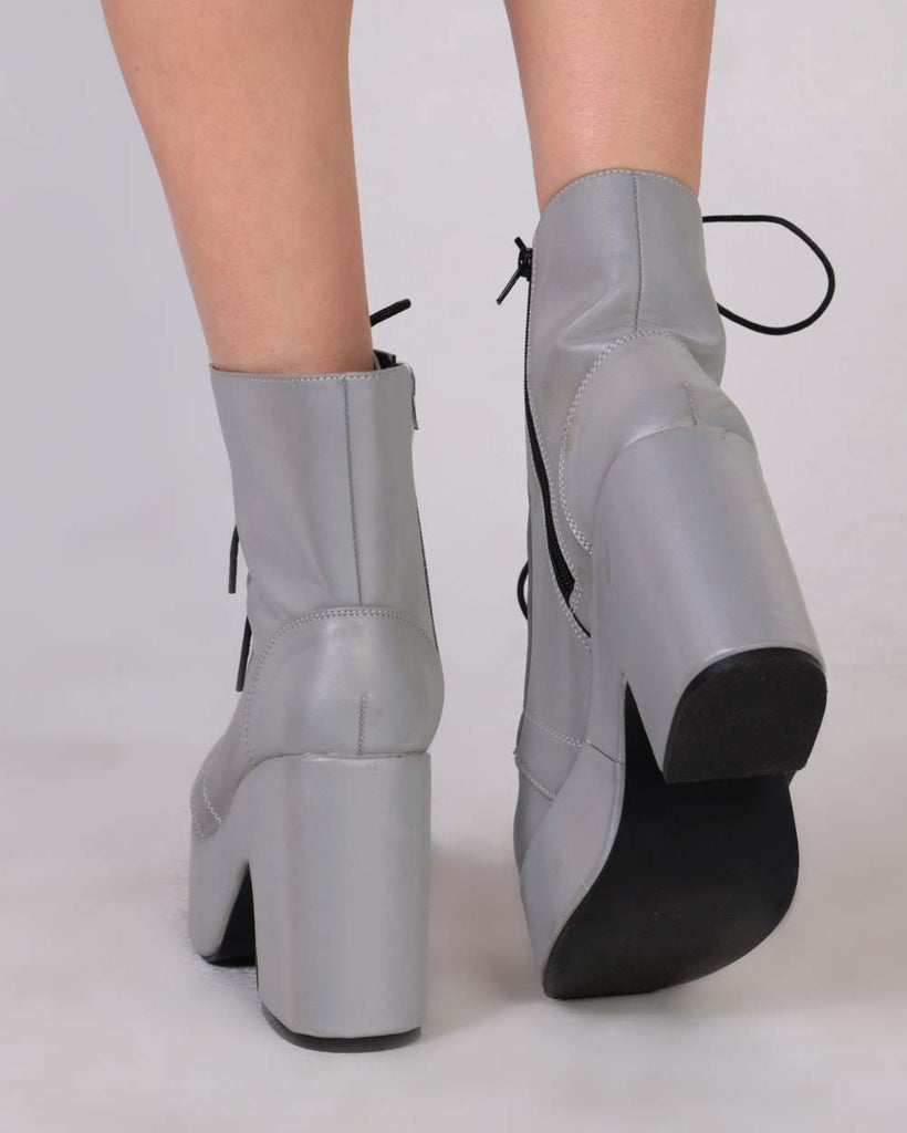 Thunderbolt Silver Reflective Lace Up Boots – iHeartRaves
