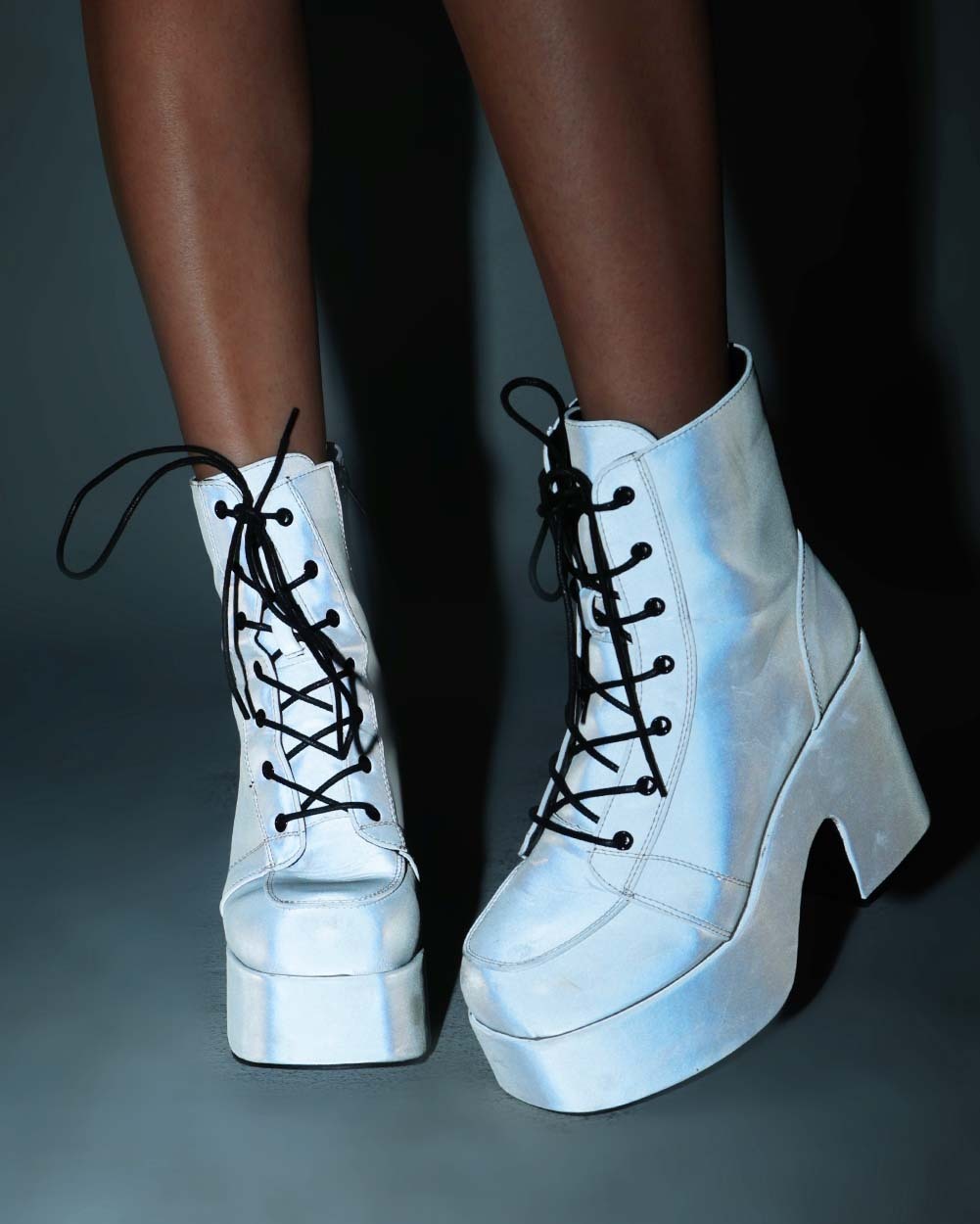 Thunderbolt Silver Reflective Lace Up Boots – iHeartRaves