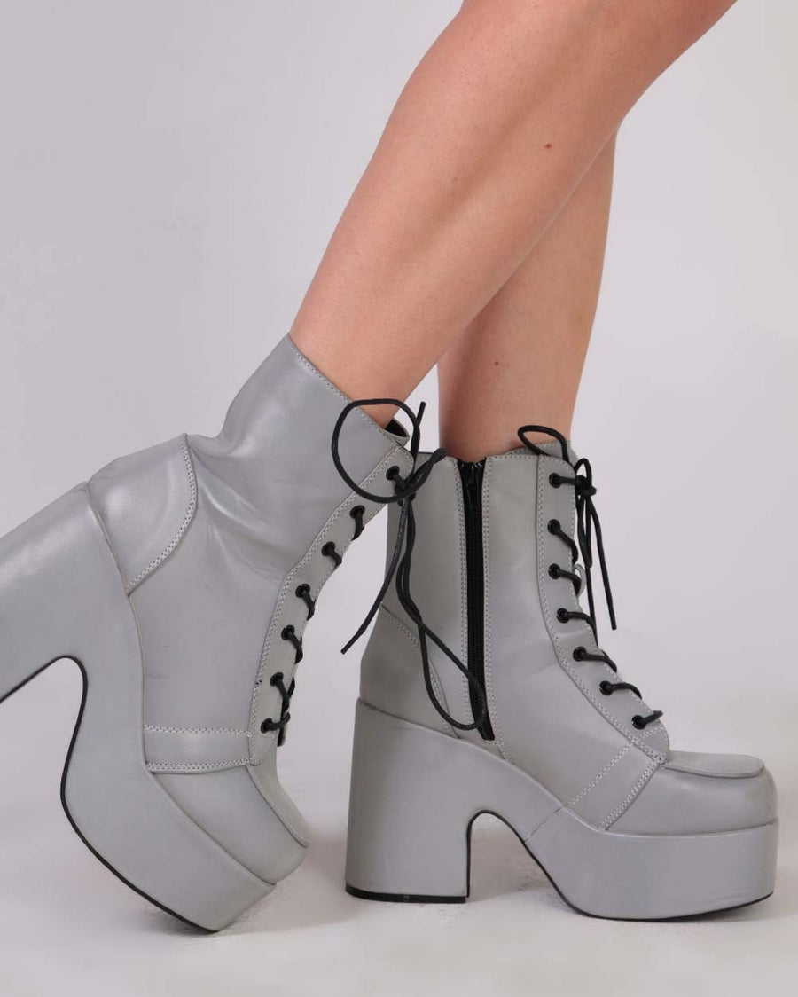 Thunderbolt Silver Reflective Lace Up Boots – iHeartRaves