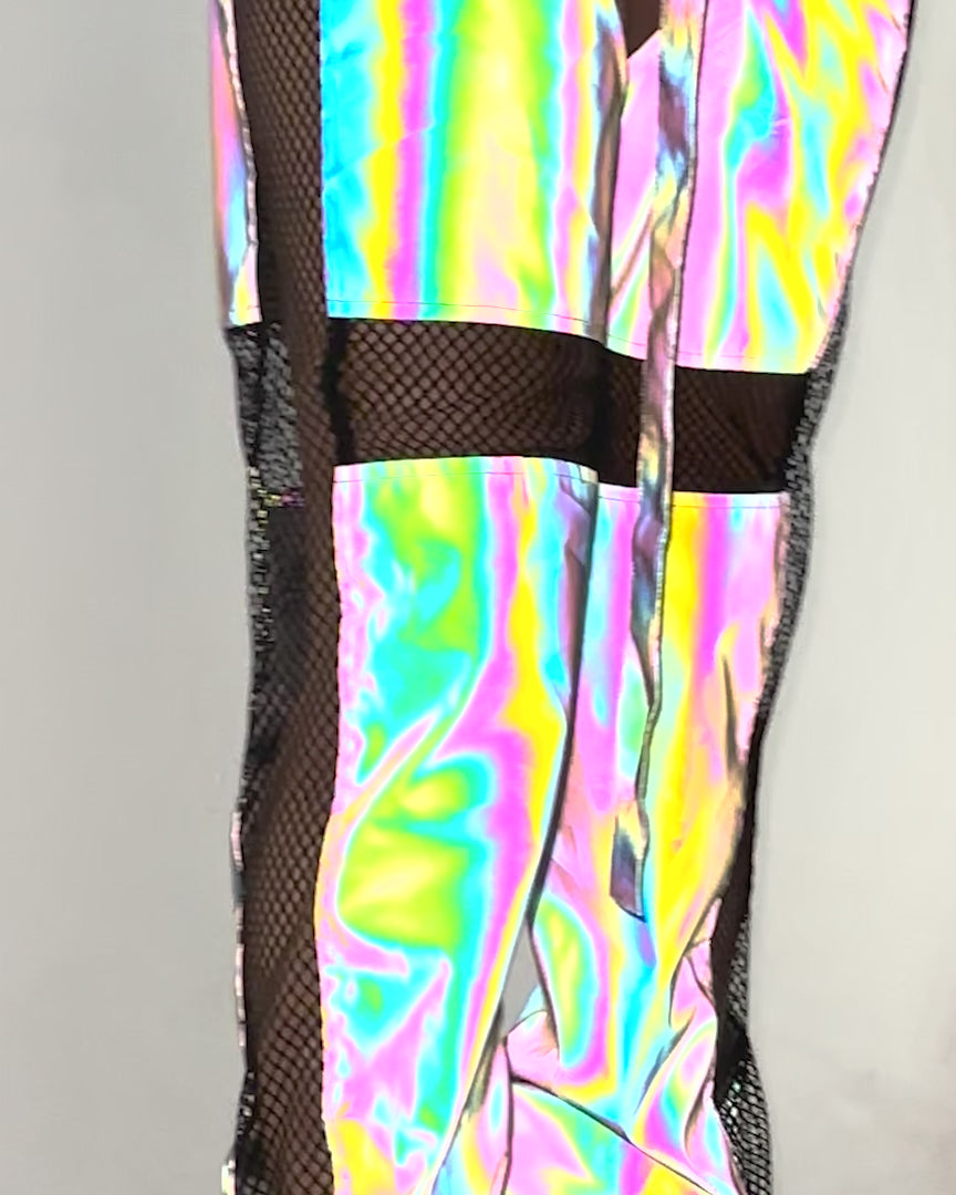 False Alarm Fishnet Rainbow Reflective Chaps – iHeartRaves